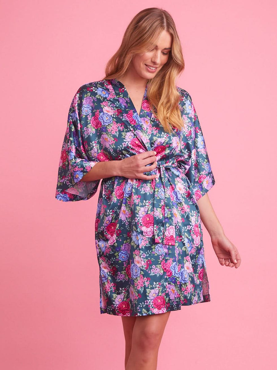 Emerald Floral Satin Robe Eleven Intimates emerald-floral-satin-robe-eleven-intimates