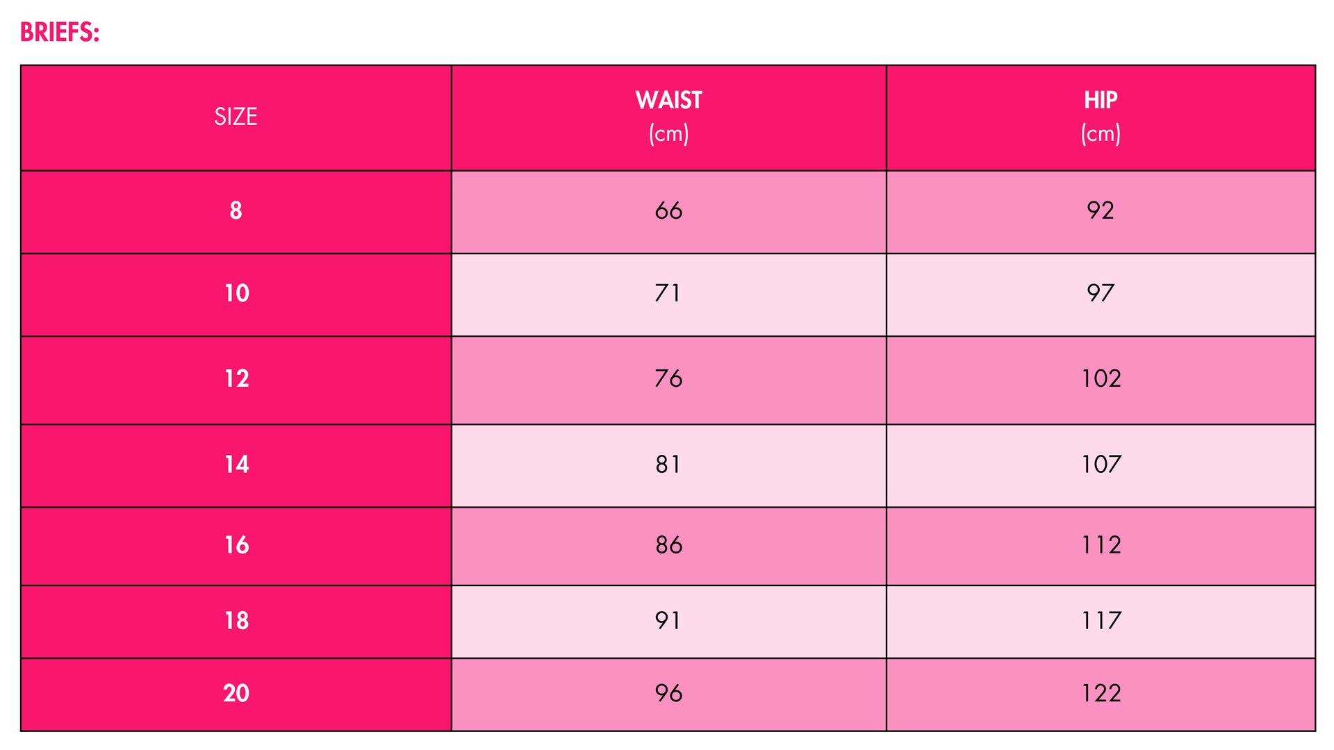 Size Chart – Eleven Intimates